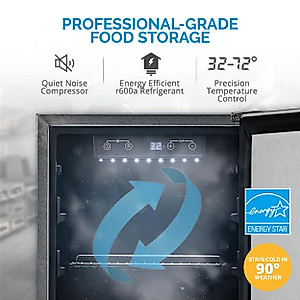 NewAir 15" Commercial Beverage Refrigerator | Weatherproof Stainless Steel Fridge | Built-In or Freestanding Outdoor Patio Fridge For Beer, Wine, Food NCR032SS00