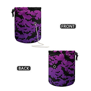 Sellikakes Halloween Purple Bat Small Yarn Storage Bag, Mini Knitting Bag Yarns Drum Case for Carry Yarn Ball, Crochet Kits, Knitting Supplies and Sewing Accessories,