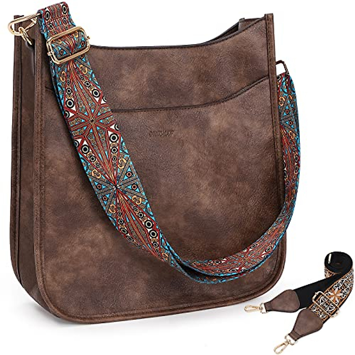 HKCLUF Crossbody Bag for Women Vegan Leather Hobo Handbags Women Fashion Shoulder Bags Cross-body Purse with 2PCS Adjustable Strap(Coffee)