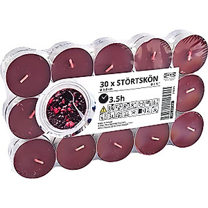 STORTSKON 205.044.67, 30 Pack, Berries, Leafy Greens & Violets Scented Tealight Candles, Dark Red, 3.5 Hours,1.5"