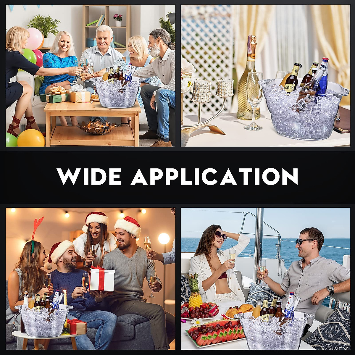 6 Pieces Large Ice Buckets for Cocktail Bars 12 Liter Champagne Cooler Wine Chiller Beer Bottle Baskets Clear Plastic Drink Beverage Tubs for Parties Oval Storage Bin Tubs for Mimosa Bar Supplies