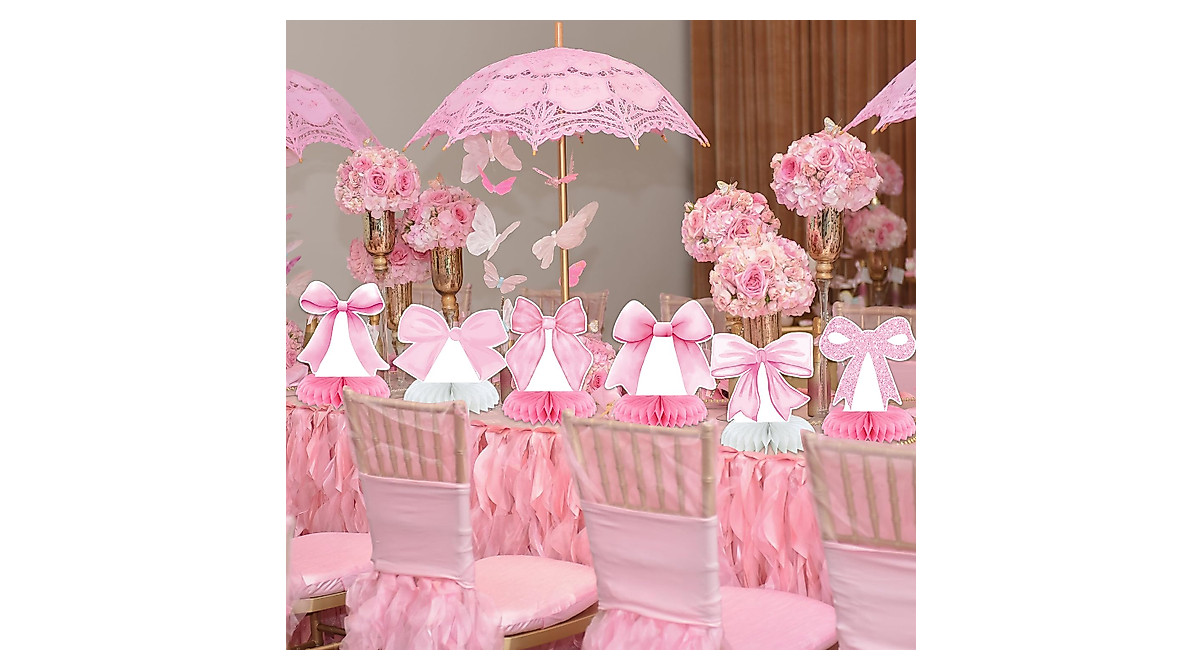 Pink Bow Party Honeycomb Centerpieces for Elegant Celebrations