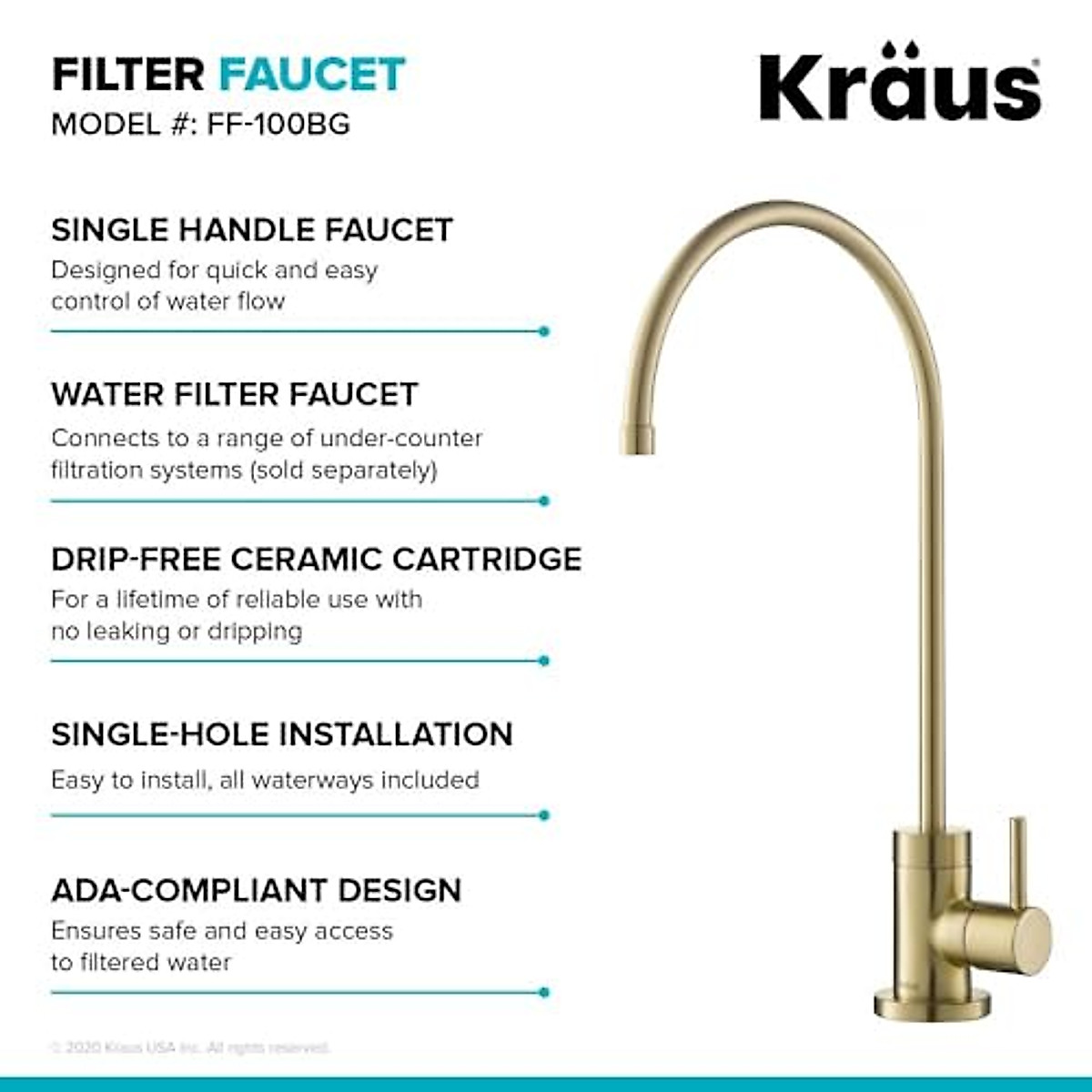 KRAUS Purita 100% Lead-Free Kitchen Water Filter Faucet in Brushed Gold, FF-100BG