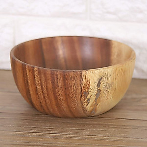 Bowl,Solid Acacia Wooden Bowl Wooden Hand-Carved Round Bowl Kitchen Tools For Salad Soup Rice Cereal Fruit Dips Sauce Nuts Appetizers Desserts(13 * 7cm)