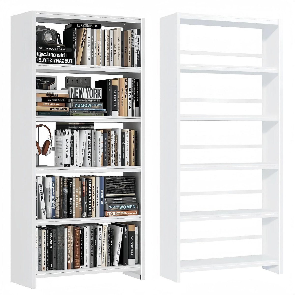 YILFANA 69'' Tall White Bookshelf, Metal Bookshelves and Bookcases, Display Bookshelf with 5 Tier Display Shelves, Large Bookshelf for Study, Library, Office, Corner