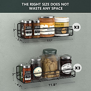 Moforoco Spice Rack Organizer Wall Mount (6Pack), Hanging Black Spice Pantry Organization Storage Shelf, Farmhouse Seasoning Organizer, Flexible Wall Shelves Decor Kitchen Essentials Home Organization