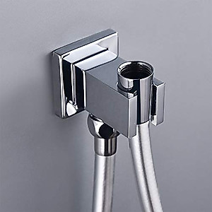 Chrome Wall Supply Elbow with Hand Shower Holder, Keymark Brass Square 1/2″Shower Hose Connector, Wall Mount Drop Ell Union Water Outlet