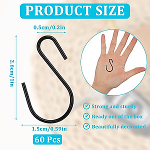 Giantree 60Pcs Mini S Hooks, 1 Inch Small S Hooks for Hanging Small Metal Hooks S Hooks Black, S Shaped Mini Hooks for DIY Crafts Jewellery Hanging Key Chain and Name Plate(Black)