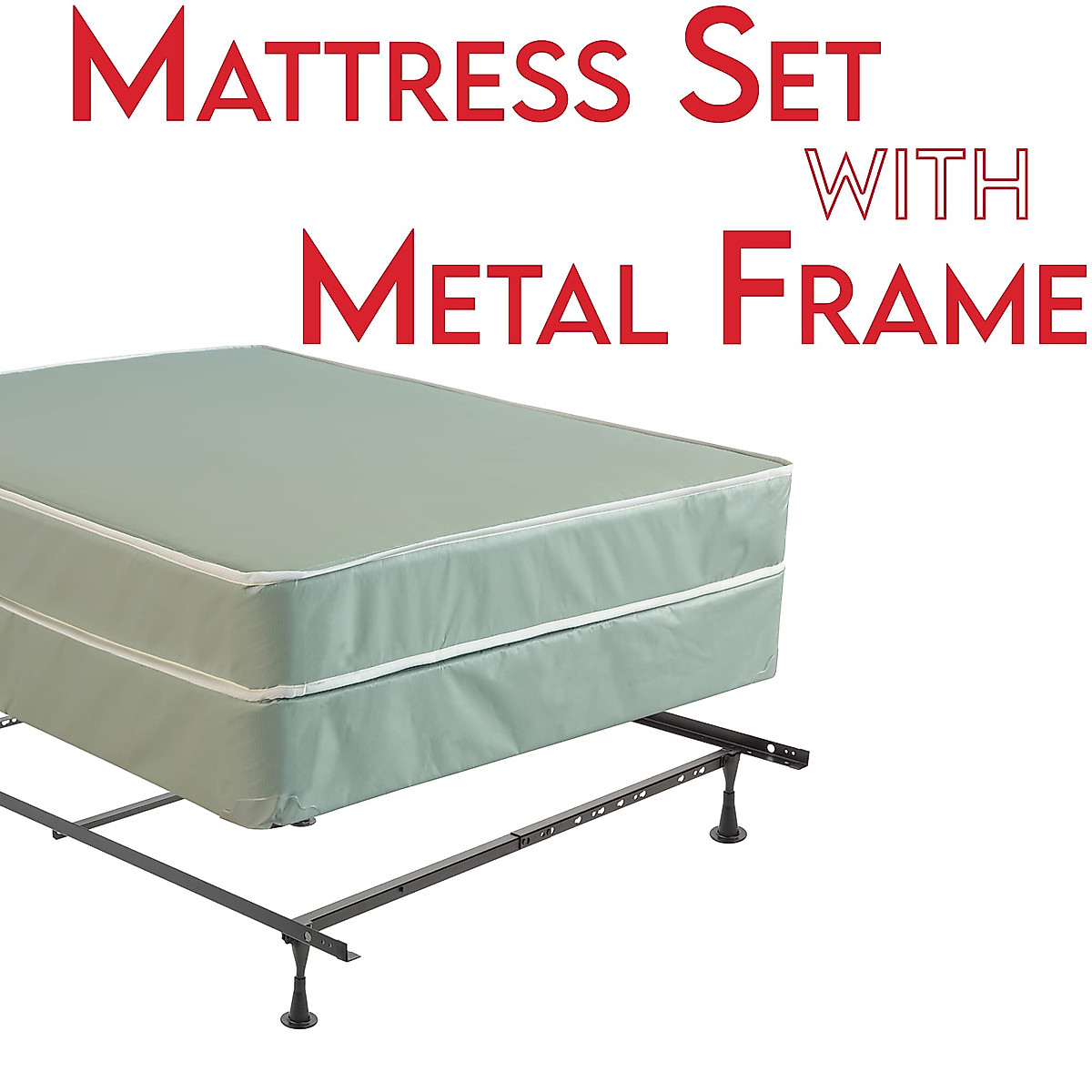 Greaton, 9-Inch Medium Firm Water-Resistance Vinyl Innerspring Mattress and 4” Wood Box Spring with Metal Frame, Experience Superior Support and Comfort with Clean and Safe Sleep, Full XL, Green