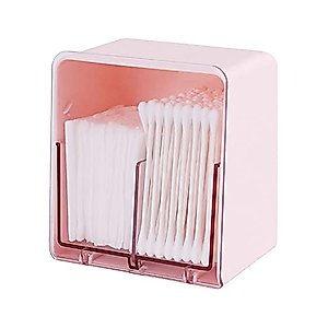 Hikinlichi Cotton Swab Ball Organizer Q-Tips Container Cotton Pads Holder Cosmetic Makeup Pads Dispenser Box 2 Sections with Clear Lid for Bathroom Washroom Countertop Home Office Desktop Storage