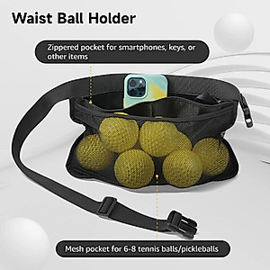 SkiPdr 2PCS Tennis Ball Band Holder Ball Pouch, Easy Holding 8-10 Pickle Balls or Tennis, Adjustable Tennis Ball Holder Waist Pouch, Mesh Tennis Ball Belt Pouch Pickleball Tennis Ball Holder Bag