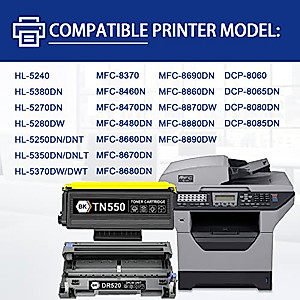 NUCALA Compatible TN-520 TN550 and DR520 DR-520 Toner Cartridge and Drum Unit Replacement for Brother HL-5370DW/DWT 5280DW 5350DN/DNLT DCP-8060 8065DN 8080DN Printer (1Toner+1Drum, 2 Pack Black)