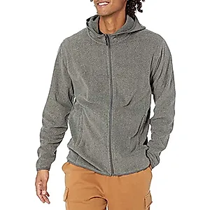 Amazon Essentials Men's Long-Sleeve Hooded Full-Zip Polar Fleece Jacket, Charcoal Heather, Large