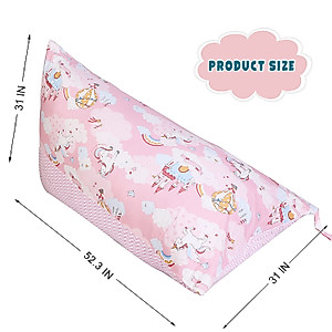 LOLOMLO Stuffed Animal Storage Bean Bag Chair Cover, Cotton Pink Unicorn Plush Toy Storage Stuff and Sit Seat for Kids/Teens/Adults, 52" x 31" Extra Large Triangle Floor Sofa, 200L/52Gal, Cover Only