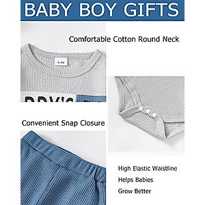 SUNNY PIGGY Baby Boy Clothes 3-6 Months Infant Newborn Romper Daddy Boy Top Spring Baby Pants Infant Cute Hat Grey+Blue