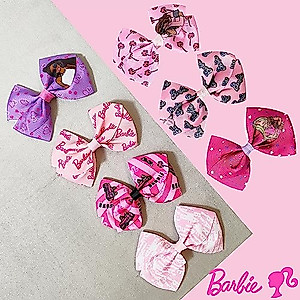 Luv Her Barbie Kids Bows - Hair Accessories Gift Set - Princess Hair Bows - 7 Pcs 4 Inch Bundle - Hair Bows for Girls - Barbie Hair clip - Alligator Clip - Ages 3 +
