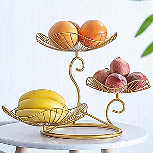 RAUVOLFIA Fruit Bowl, 3-Tier Fruit Basket Holder, Decorative Fruit Bowls Stand, Gold