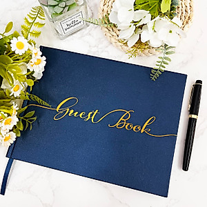 BGHEOUYV Wedding Guest Book Polaroid Guest Book for Wedding and Baby Shower, 100 Pages Blank and Lined Bridal Shower Guest Book, Photo Guest Book Includes Clear Photo Corners Self Adhesive (Navy)