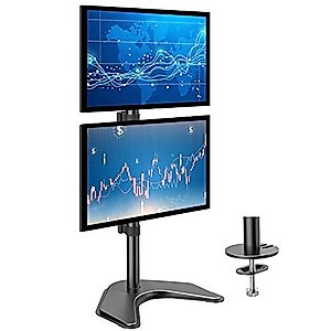 HUANUO Dual Monitor Stand - Vertical Stack Screen Free-Standing Holder LCD Desk Mount Fits Two 13 to 32 Inch Computer Monitors with C Clamp Grommet Base