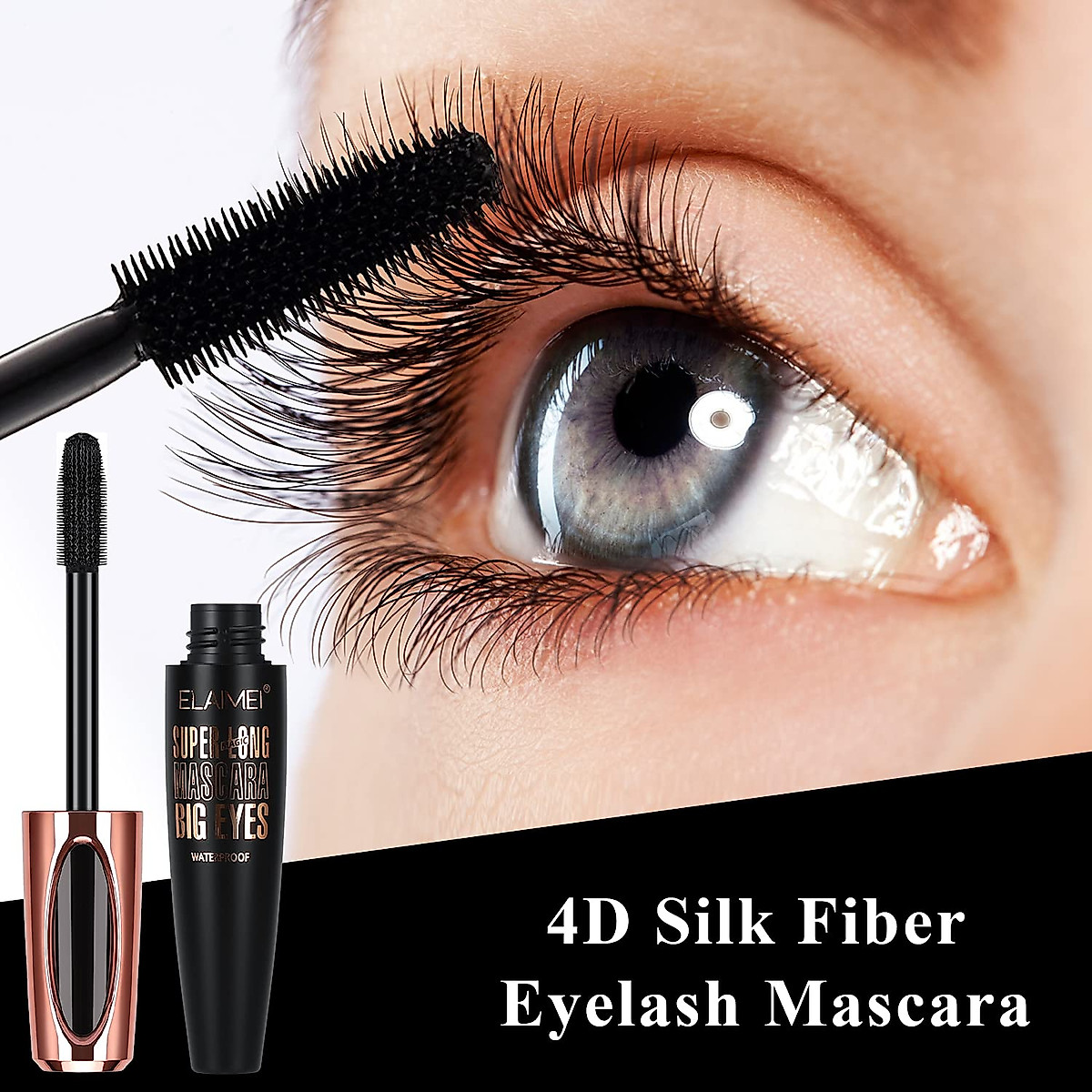 2 Pack Mascara Black Volume and Length, Natural Waterproof Smudge-Proof 4D Silk Fiber Lash Mascara Long-Lasting, Adds Length, Depth & Glamour Effortlessly