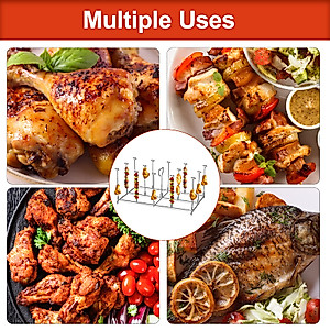 Air Fryer Skewer Stand Rack Compatible with Ninja Foodi Air Fryer DZ201, DZ401, Stainless Steel Skewers Rack Holder with Silicone Mat for 8 Qt Air Fryer Accessories, Skewer Accessory for Kabobs