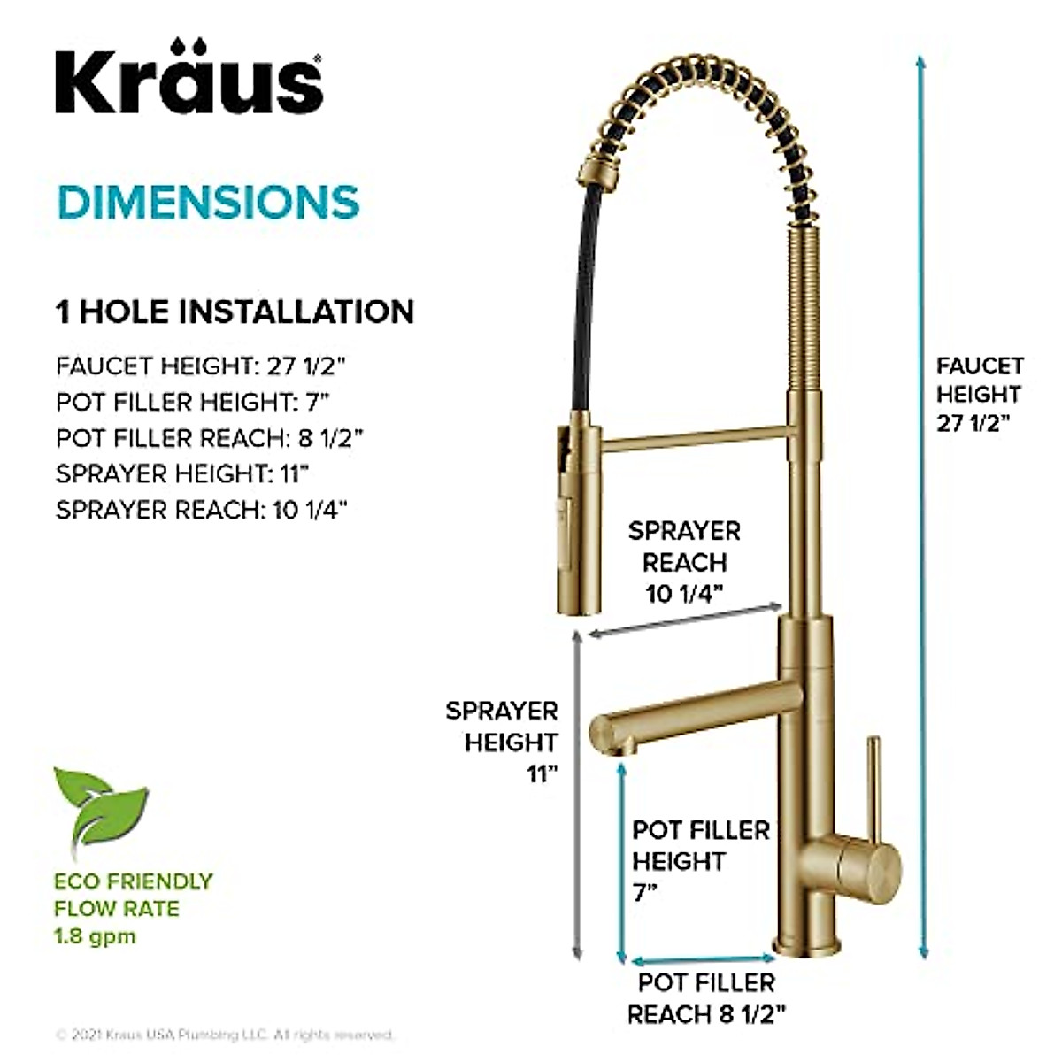 KRAUS Artec Pro (2nd Gen) Commercial Style Pull-Down Single Handle Kitchen Faucet with Pot Filler in Brushed Brass, KPF-1604BB