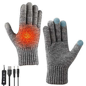 USB Heated Gloves, BicycleStore Warm Winter Heated Gloves with 3 Adjustable Temperature Electric Touchscreen Gloves Hand Warmers Work Gloves Unisex Washable Knitting Glove for Men Women Indoor Outdoor