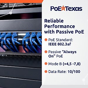 PoE Texas POE-16-48v120w | 16 Port Passive PoE Injector - Power Over Ethernet for 802.3af Cameras, IP Phones, Access Points and More with 10/100 Data