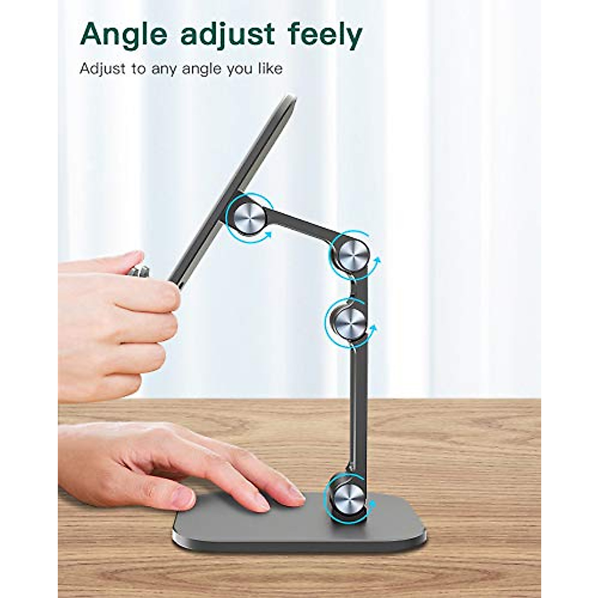 KOPTOR Cell Phone/Tablet Stand, Premiun Luxury Foldable, Portable, Angle/Height Adjustable Desk Phone Dock Holder for iPhone iPad, Samsung, Google Pixel 3.5-7.0-Inch (Silver Onyx)