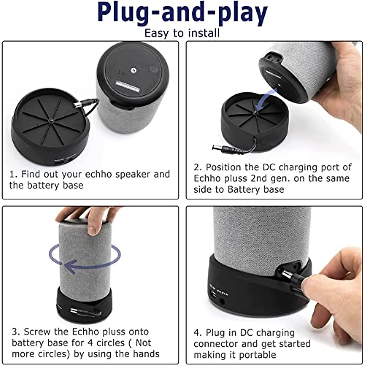 Battery Base for Echo 3 & Echo Plus 2 Make Them Portable Not Include The Speaker or Charge Cord ( Upgrade Version)