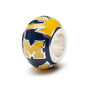 Michigan Wolverines Jewelry Gifts for Women - Michigan Logo Bead - Hypoallergenic Stainless Steel Charms - University of Michigan Womens Accessories