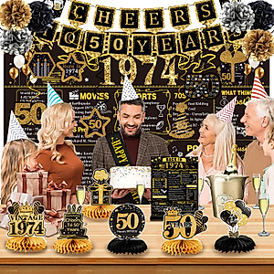 50th Birthday Decorations for Men Women,27PCS 1974 Banner Decorations,Including 1974 Banner,9 Honeycomb Topper,50 Balloons,Anniversary Card,Cheers to 50 Years Banner,7 Hanging Swirl,6 Paper Poms,Sash