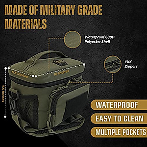 HSD 10mm Thick Insulated Adult Lunch Bag - Leak Proof for Hot & Cold Temperature - Tactical Style Easy To Clean, Durable & Water-Resistant - Sturdy Handle, Shoulder Strap, & Pockets - Men & Women