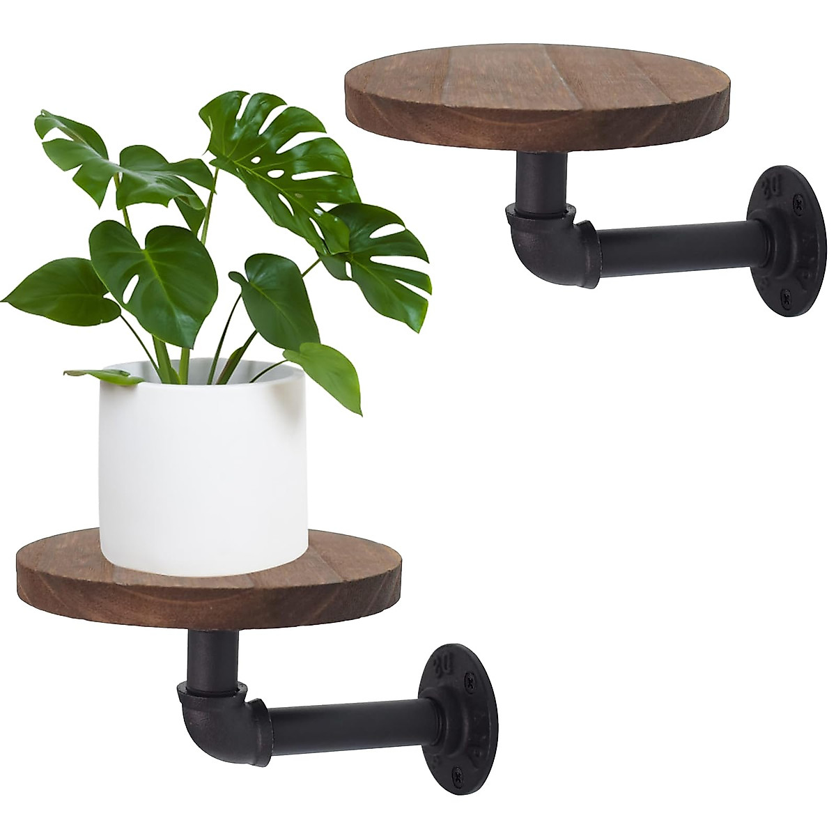JINGHANGER 2 Pack Round Floating Wood Corner Shelves, Wall Mounted Display Rack 5.9 inches Diameter Indoor Circle Wall Mounted Shelves for Candles, Planter, Pots, Ornaments