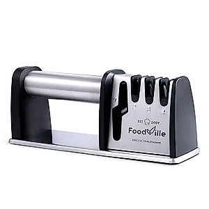 FoodVille KS04 Knife Sharpener for Kitchen Knife Pocket Knife Hunting Knives Including Straight Blades and Scissors (4 Slots) (Black)