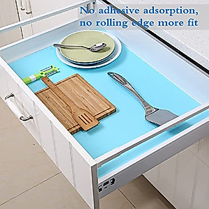 Shelf Liner, Drawer Liners for Kitchen,Non Adhesive Water Resistant, Strong Grip,Easy Clean and Trim, Smooth Surface Liners for Kitchen Cabinets, Shelves, Pantry (Blue, 11.8 inches x 59 inches)