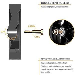 7 Inch Lawn Mower Wheels (2-pack) Fits Most Standard push Lawn Mowers, Inner and outer bearing structure - Includes Bolts, Nuts (Also available in 6~14-inch wheels)