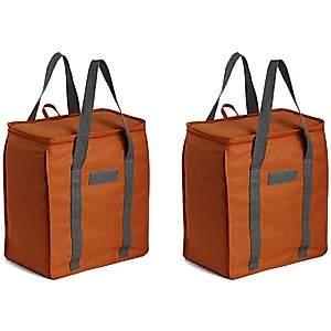 Earthwise Reusable Insulated Grocery Bags Heavy Duty Nylon Thermal Cooler Tote Waterproof with ZipperClosure Keeps food Hot or Cold (2 Pack) (Orange)