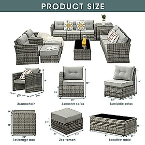 Outdoor Patio Furniture Set, 12-Piece Wicker RattanPatio Conversation Set, Outdoor Sectional Sofa Set with Non-Slip Cushions,Aluminum Frame