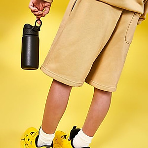 Ion8 Kids Water Bottle, Steel 400 ml/13 oz, Leak Proof, Easy to Open, Secure Lock, Dishwasher Safe, Hygienic Flip Cover, Carry Handle, Easy Clean, Durable, Scratch Resistant, Carbon Neutral, Black