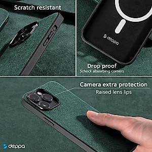 Deppa Alcantara case for iPhone 14 Pro Max (6.7') Shockproof Slim Magnetic Cover with Magsafe Wireless Charging [Genuine Italian Alcantara] Enhanced Camera Protection| (BlackBerry Black-9008)