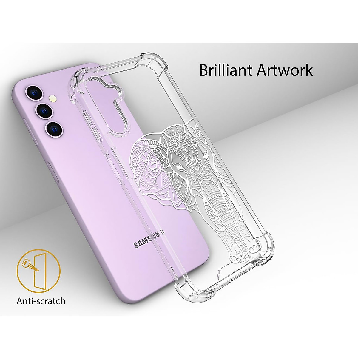 Topgraph Compatible with Samsung Galaxy S23 Plus Case Cute Clear for Women Girls, S23+ Designer Transparent Phone Cover Design (Beautiful Elephant Line Art)