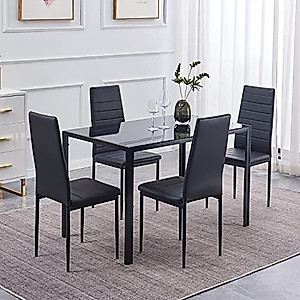 ROOIOME Rectangular Glass Dining Table Black, Glass Kitchen Table for Restaurant and Small Apartment (L x W x H) 47.24" * 27.55" * 29.53"
