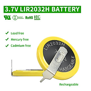 EEMB 5PCS LIR2032H Rechargeable Battery 70mah 3.7V Lithium-ion Coin Button Cell Batteries with Solder Tabs