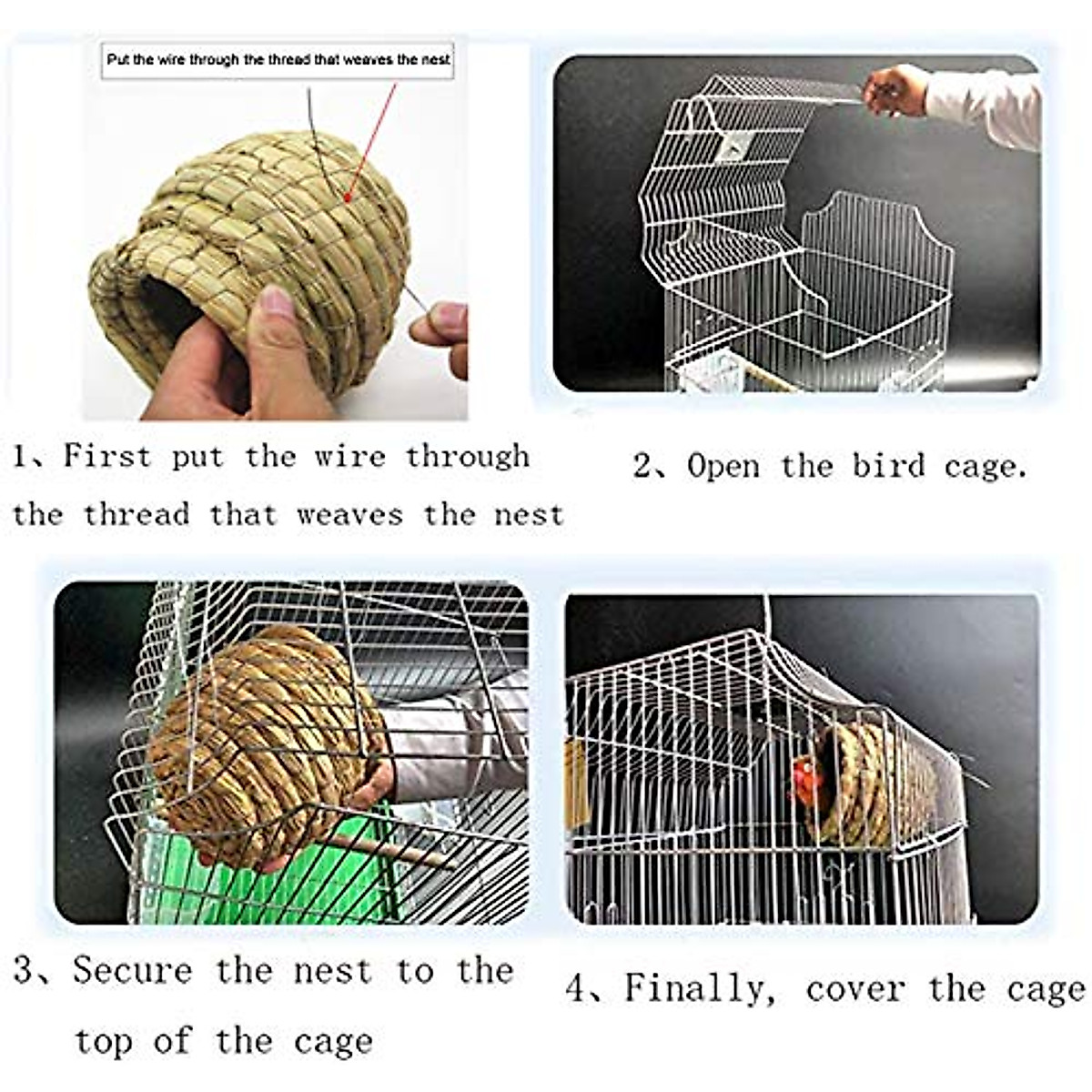 2Pcs Birdcage Straw, Lucky Interests Natural Fiber Simulation Birdhouse, Resting Breeding Place for Birds, Handmade Birds Nest Straw Bird, Hideaway from Predators, Provides Shelter from Cold Weather