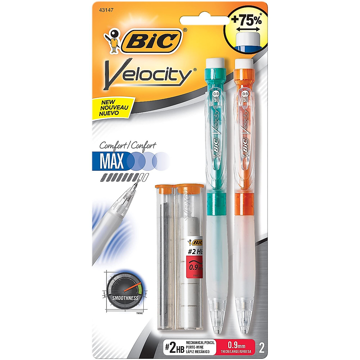 BIC Velocity Max Mechanical Pencil, Thick Point (0.9mm), 2-Count
