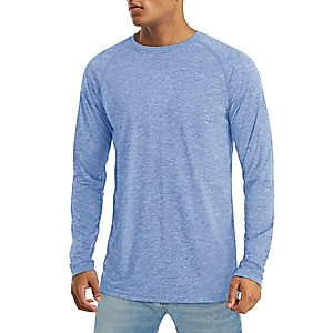 MAGCOMSEN Athletic Shirts for Men Long Sleeve UPF 50 Sun Protection Dry Fit T Shirt Workout Running Outdoor Shirts Light Blue,L