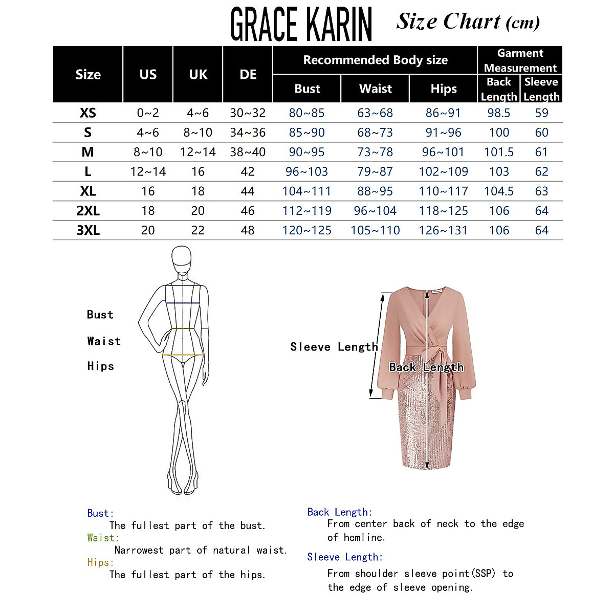 GRACE KARIN Women's Sequin Bodycon Dress Wear to Cocktial Party Long Sleeve Pencil Dress Pink S