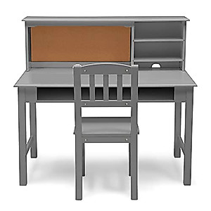 Delta Children Kids Wood Desk with Hutch and Chair - includes Cork Bulletin Board, Cubbies and Cutouts for Cords & Wires - Childrens Study/Computer/Writing Workstation (for Ages 5-12), Grey