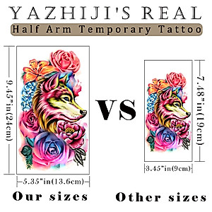 Yazhiji 49 sheets Large Flowers Skull Waterproof Temporary Tattoos for Women and Girls, Realistic Tiger Wolf Bird Temporary Fake Tattoo for Kids or Adults